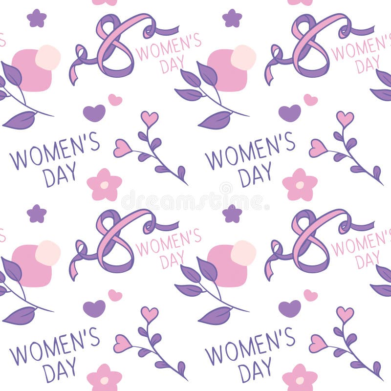 8 March, International Women`s Day Themed Romantic Bright Seamless ...
