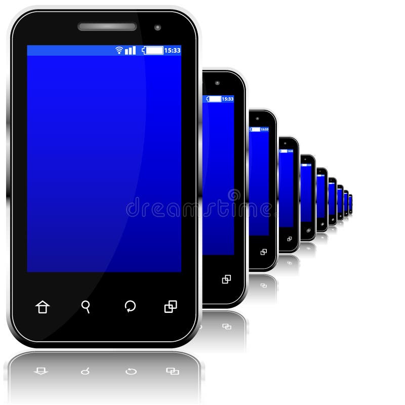 Row of Mobile Phone in Perspective Stock Vector - Illustration of black ...