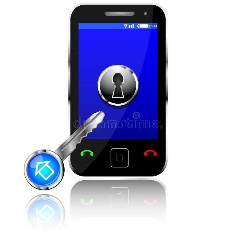 Phone Security Concept, Mobile Phone with Key Stock Vector ...