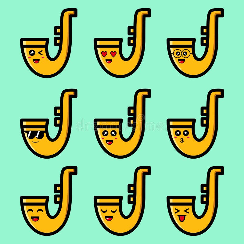 Set of Saxophone Icon with Different Expression Stock Vector ...