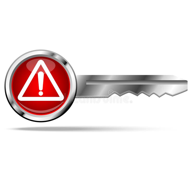 Warning icon on red key stock vector. Illustration of icon - 213081645