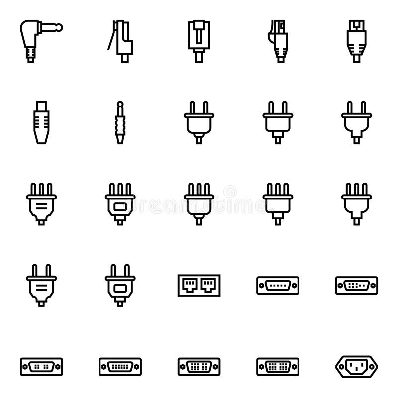 Outline Icons for Connectors and Cables. Stock Illustration ...