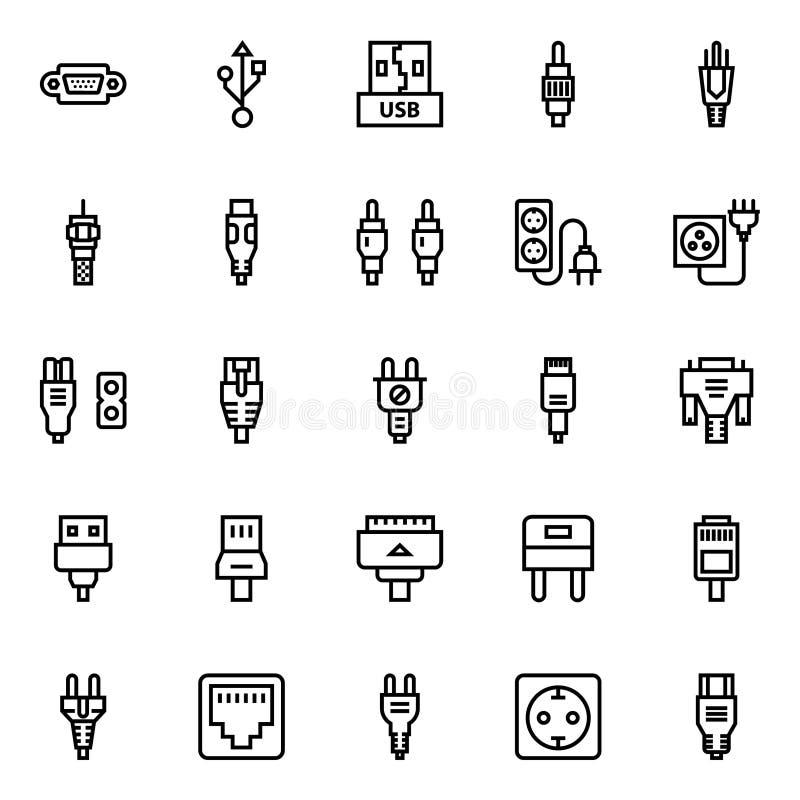 Outline Icons for Connectors and Cables. Stock Illustration ...