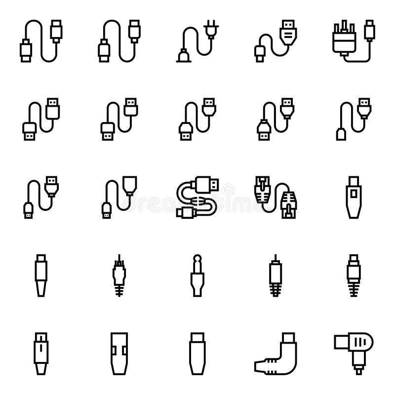 Outline Icons for Connectors and Cables. Stock Illustration ...
