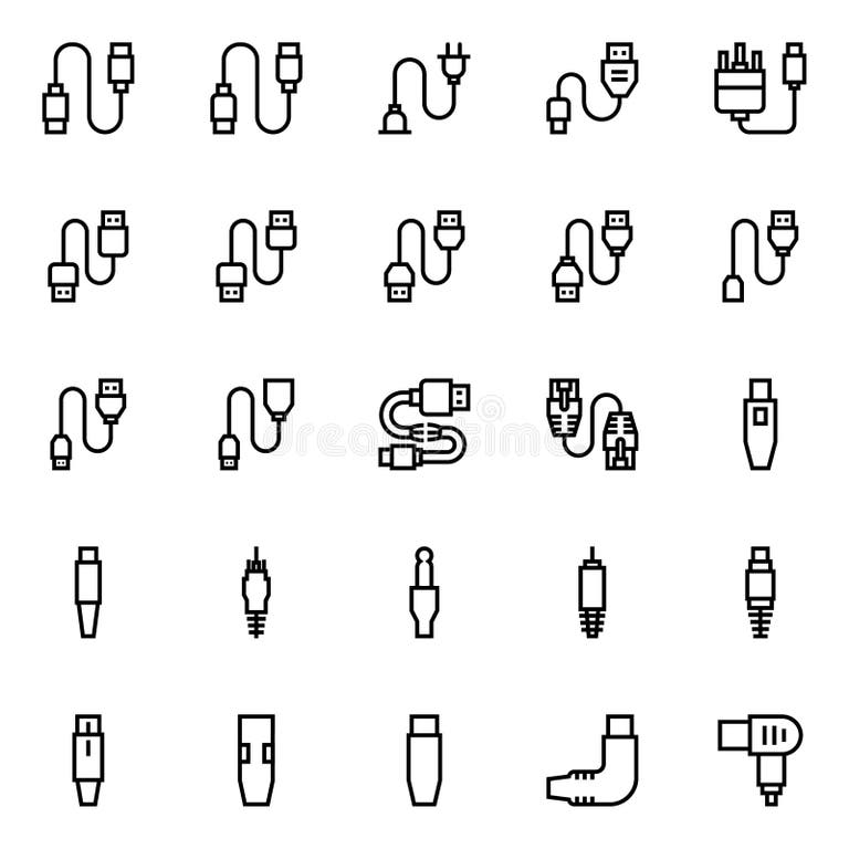 Outline Icons for Connectors and Cables. Stock Illustration ...