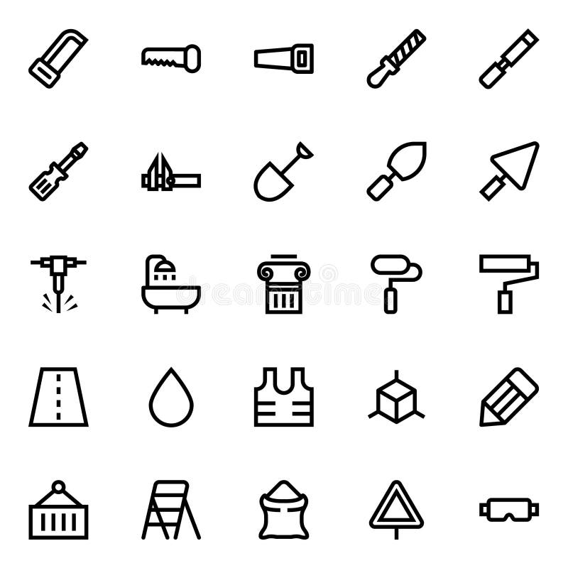 Outline Icons for Construction Tools. Stock Illustration - Illustration ...