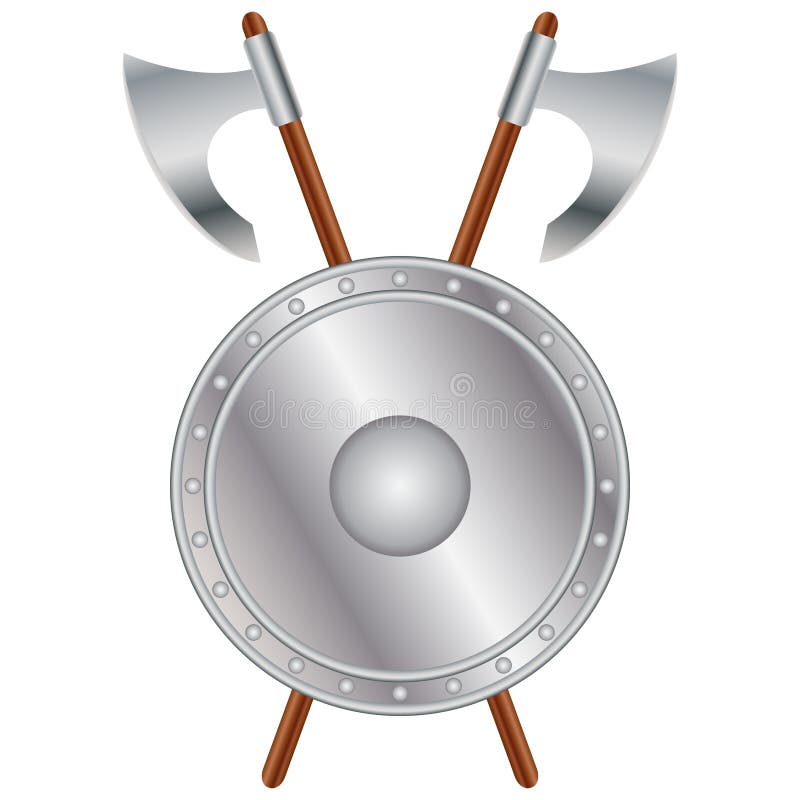 Shield and Crossed Medieval Battle Axe, 3d Vector Illustration Stock ...