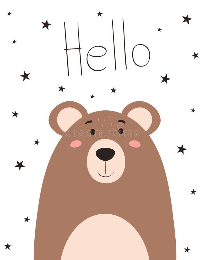 Vector Postcard Cute Bear. Animal in Doodle Style Stock Vector ...