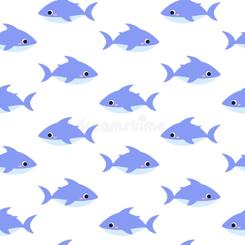 Seamless Pattern Cute Shark. Blue Cartoon Shark Print Stock Vector ...