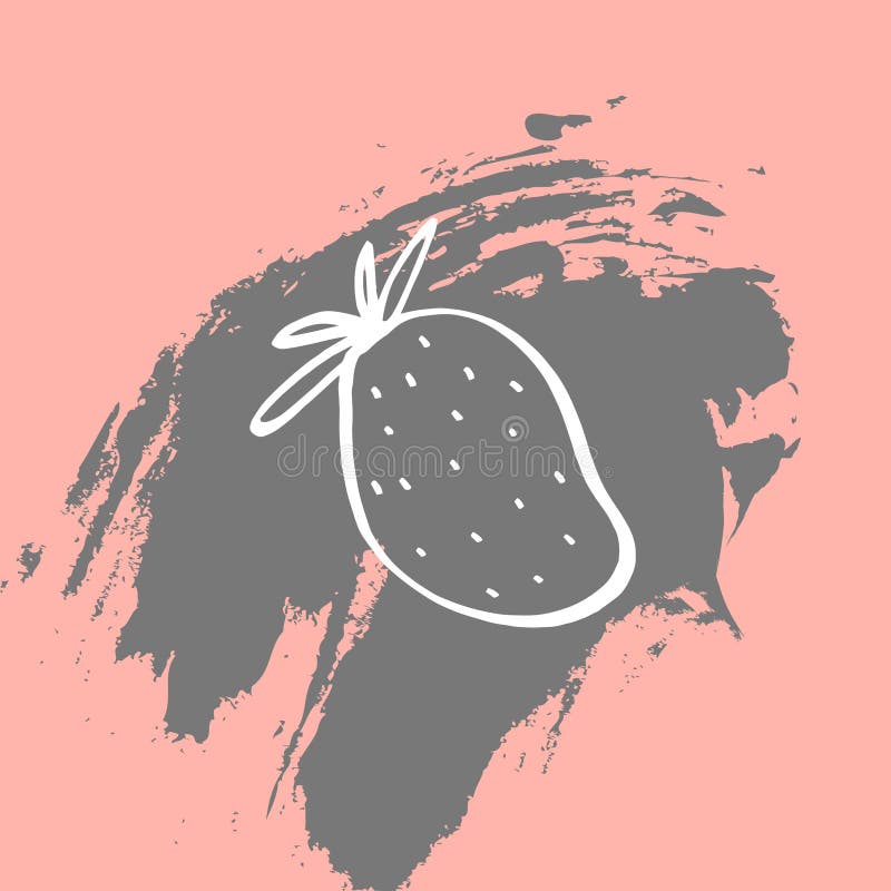 Contour Strawberry with Dots and Leaves on Color Spot Background Brush ...