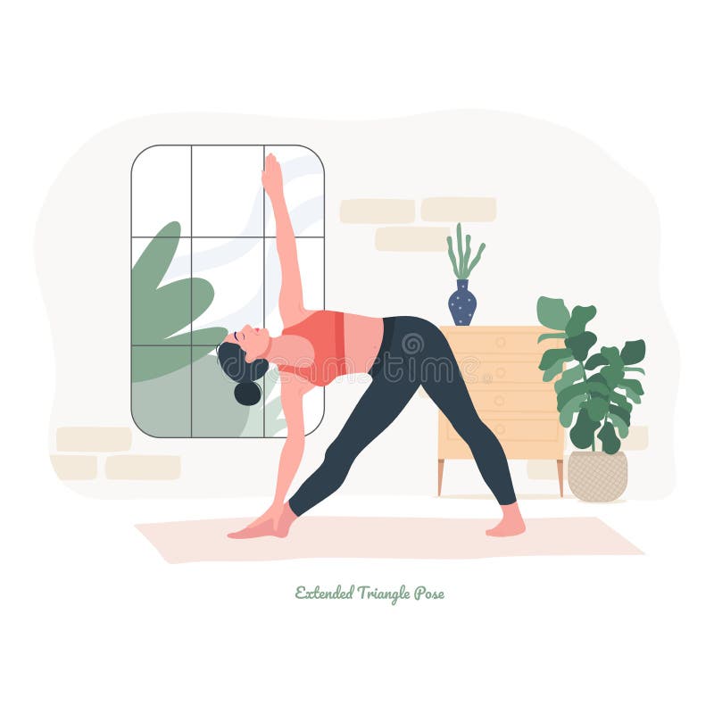 Extended Triangle Yoga Pose. Young Woman Practicing Yoga Exercise Stock ...