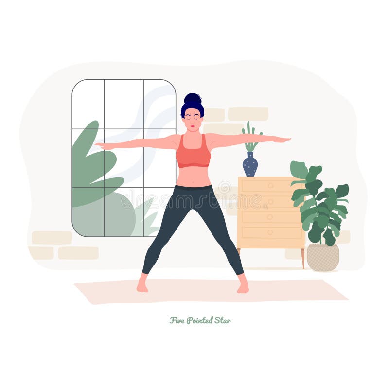 Five Pointed Star Yoga Pose. Young Woman Practicing Yoga Exercise Stock ...