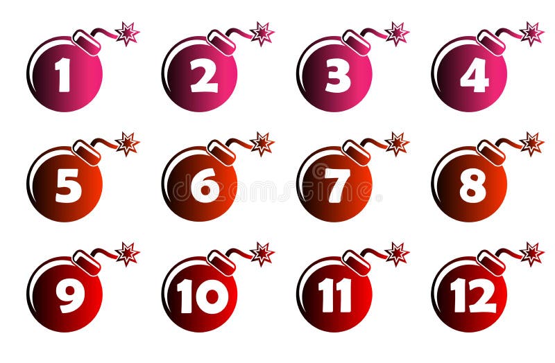 Set of Numbers from 1 To 12 in a Modern Bomb Style, Bomb Icon. Vector ...