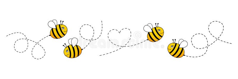Cartoon Bee Icon Set. Bee Flying on a Dotted Route Isolated on the ...