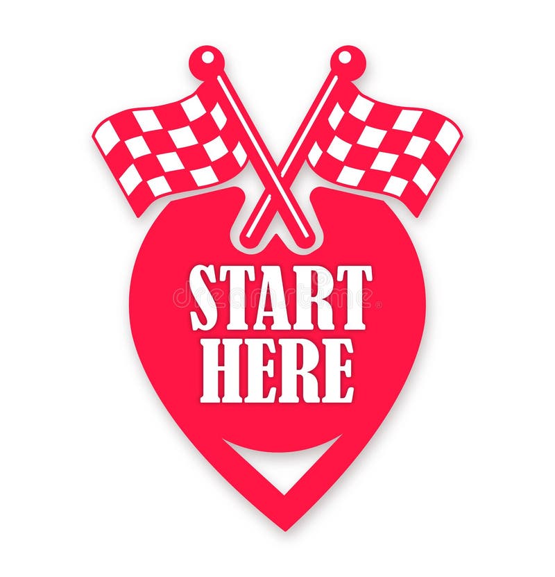 Start Here Banner with Starting Flag Icon, Vector Illustration Stock ...