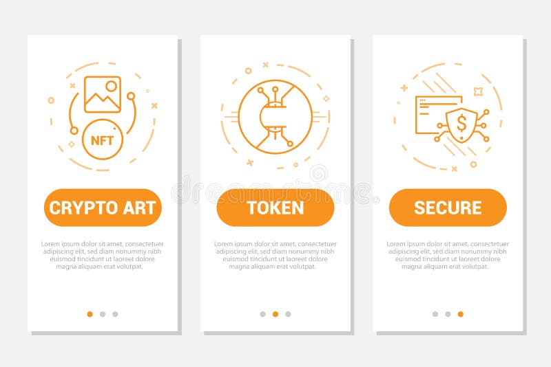Crypto Art, Unique Token, Security. Onboarding Mobile App Page Screen ...