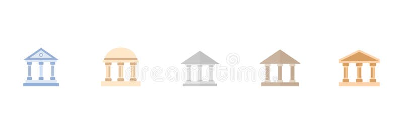 Building with Columns Collection. Bank Icon Set. University Colorful ...