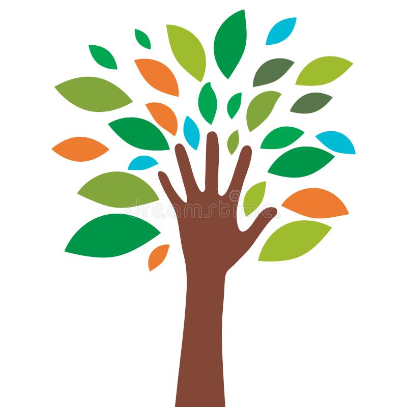 Hand Tree With Colorful Leaves Vector Logo Stock Vector - Illustration ...