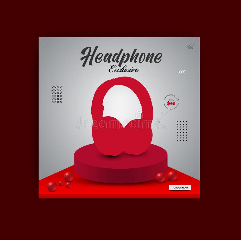 Red Headphone Social Media Product Promotional Banner Post Template ...