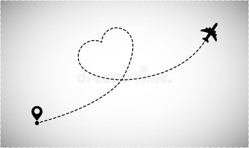 Airplane Flying Over the Heart, Journey of Love, Travel Icon Design ...