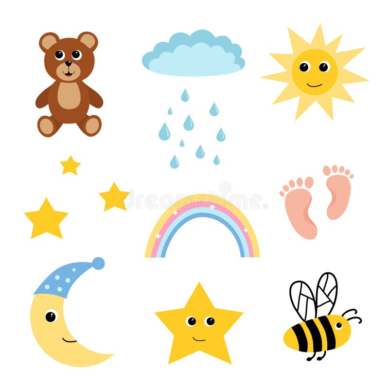 A Set of Cute Baby Elements in a Simple Style Stock Vector ...