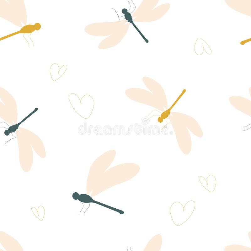 Kawaii Dragonflies. Seamless Cute Pattern with Insects for Fabrics ...