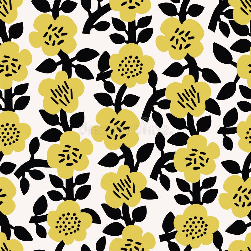 Vector Scandinavian Simple Flower Illustration Motif Seamless Repeat ...