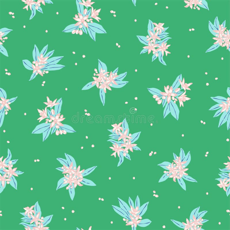 Vector Hand-drawn Small Flower and Leaf Illustration Motif Seamless ...