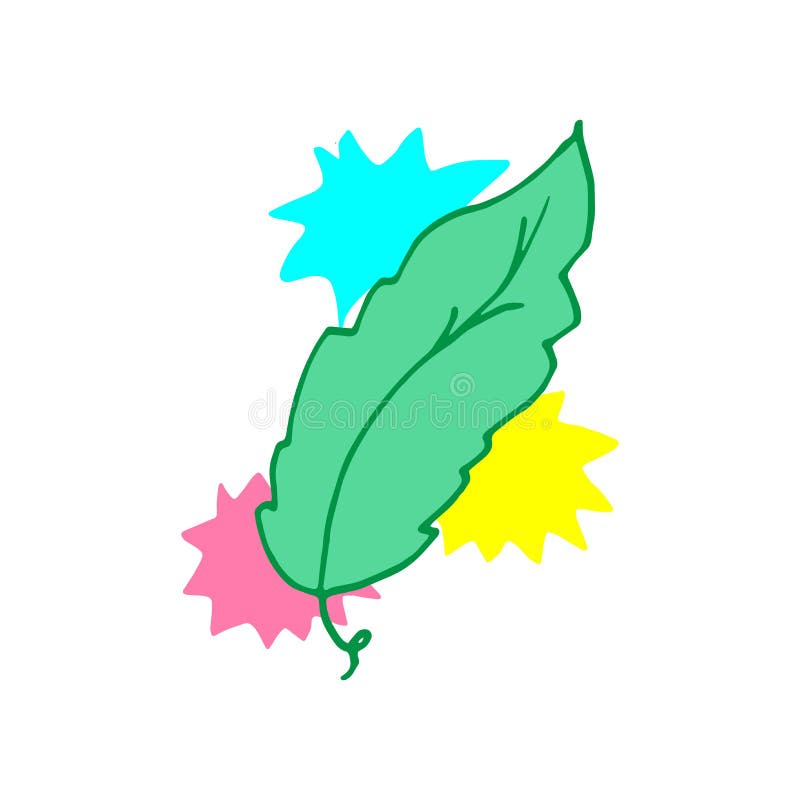 Green Leaf Illustration with Colorful Splatter and Star Shape - Hand ...