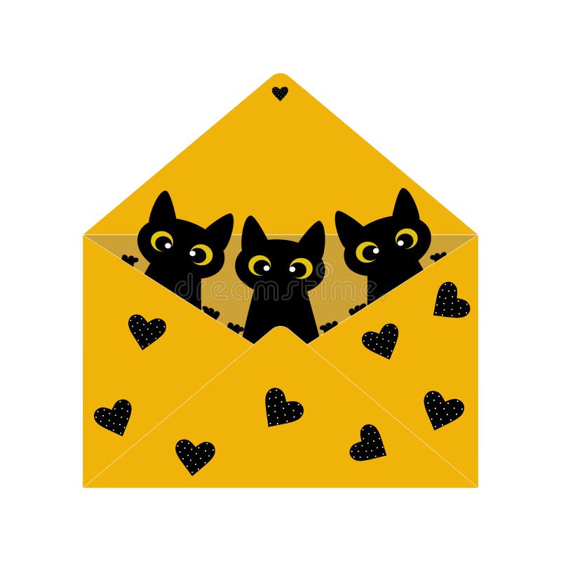 The Envelope is Yellow with Black Cats and Hearts with White Polka Dots ...