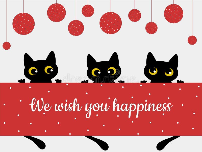 Postcard we Wish You Happiness. Black Cute Cats. Stock Vector ...