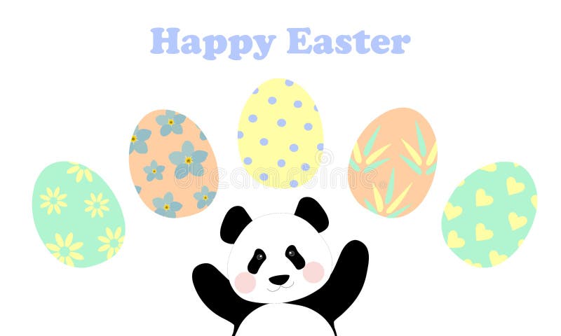 Festive Card with Chinese Panda and Painted Eggs in Pastel Colors Happy ...