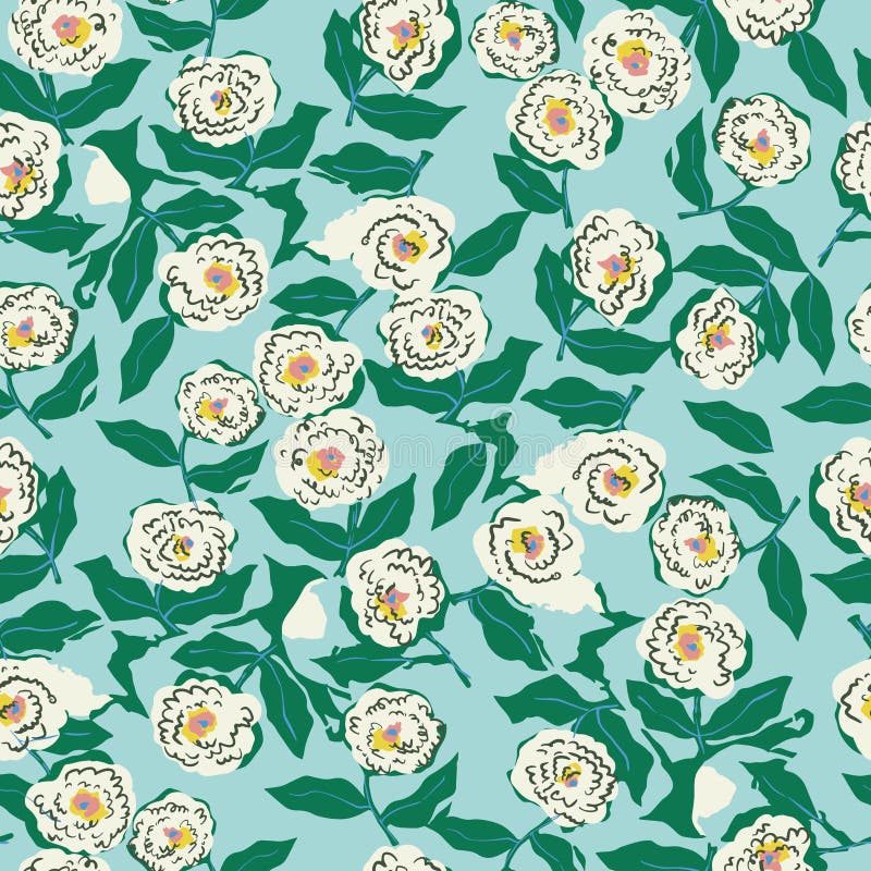 Vector Hand-drawn Flower Illustration Seamless Repeat Pattern Stock ...