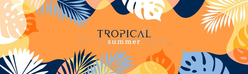 Summer Background with Tropical Leaves and Plants. Design Template for ...