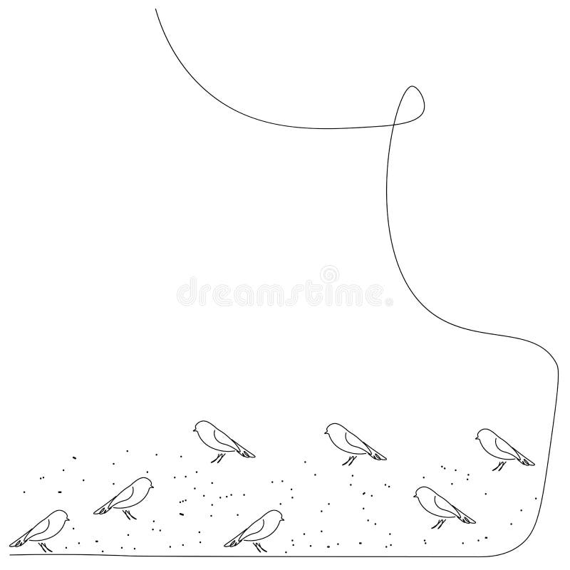 Birds Near Tree Line Drawing on White Background, Vector Illystration ...