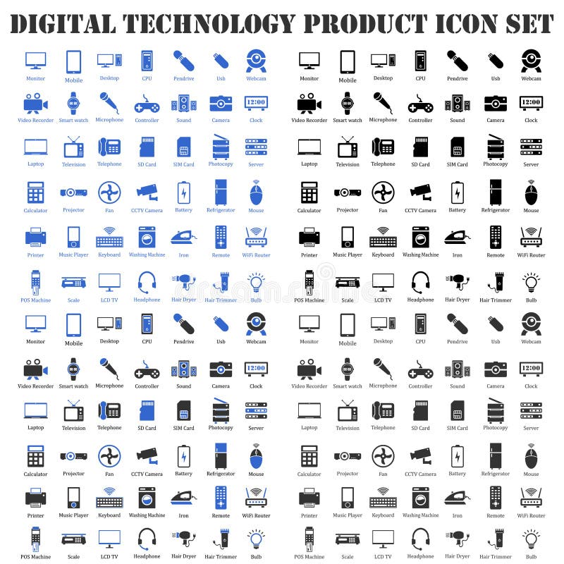 Digital Technology Device Icon Set Stock Vector - Illustration of bulb ...