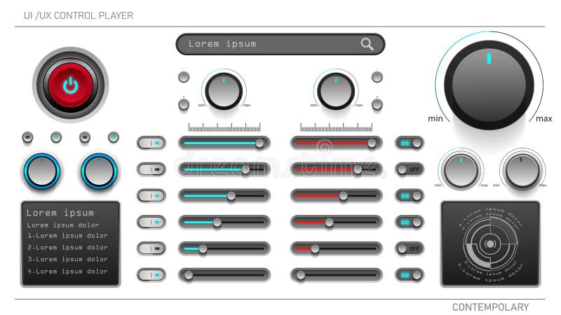 UI Ux Design Kit.button 3D and Search with Indicator Light and Sliding ...