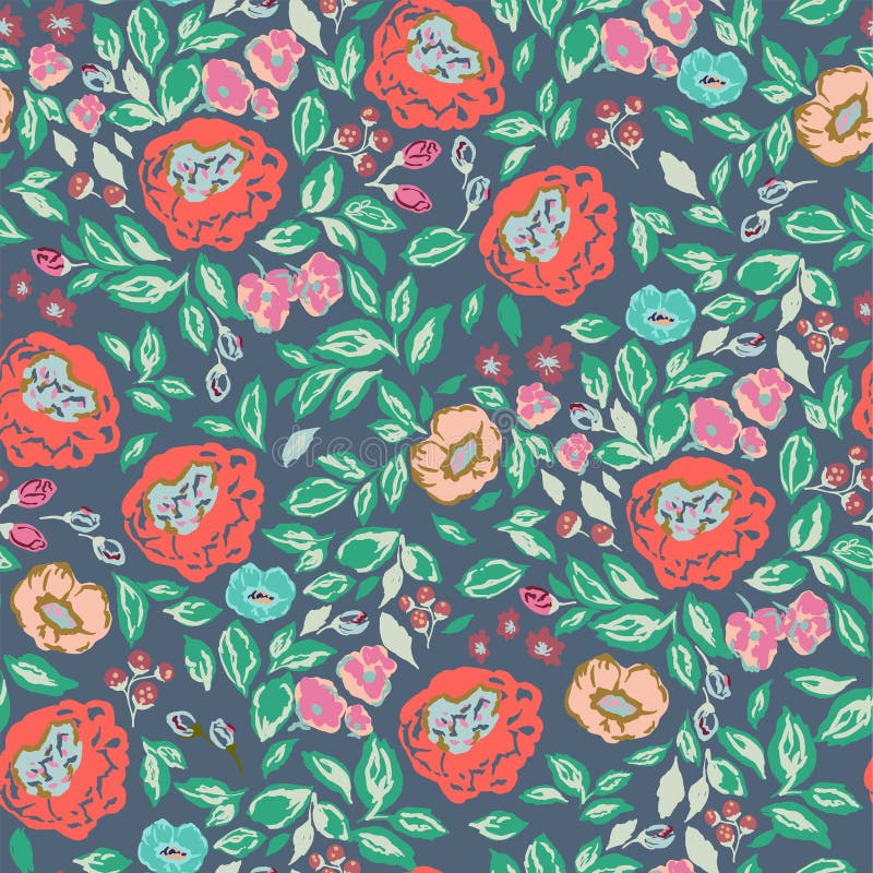 Vector Classic and Retro Rose, Flowers Botanical Illustration Motif Seamless Repeat Pattern ...