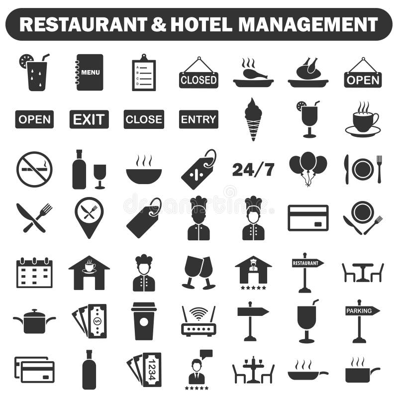 Restaurant and Hotel Management Icon Set Black Stock Vector ...