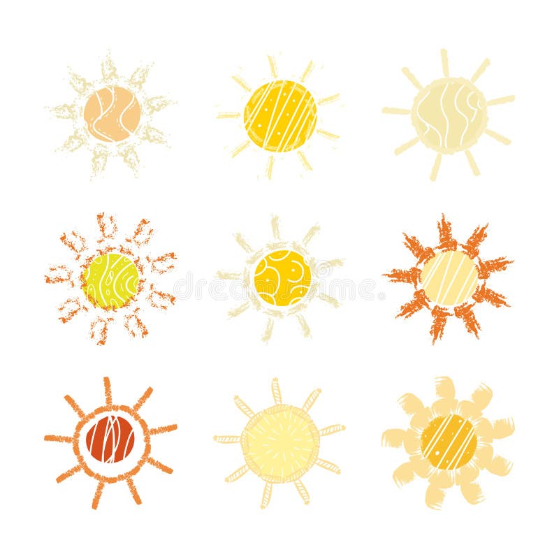 Abstract Sun Drawing Vector Illustration Set Stock Vector ...