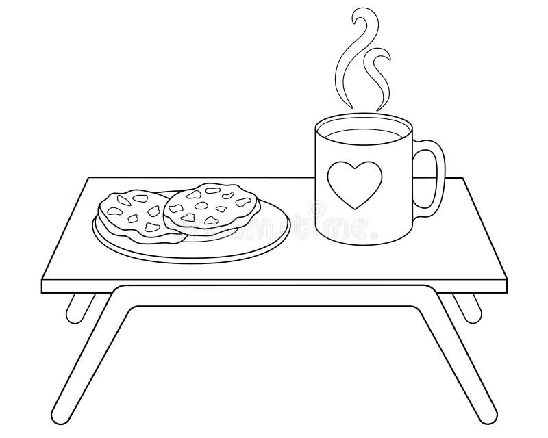 Breakfast Table - Vector Linear Illustration With Editable Outline For ...