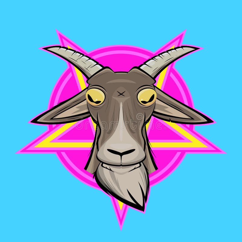 Cartoon Illustration of a Evil Goat Head with Pentagram Sign Stock ...
