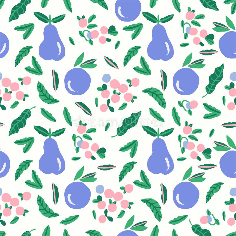 Vector Cute Pink Fruit and Berry Illustration Motif Seamless Repeat ...