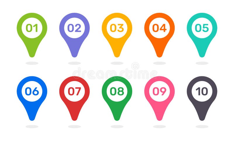 Vector Icon of Colorful Markers with Number from 1 To 10. Stock Vector ...