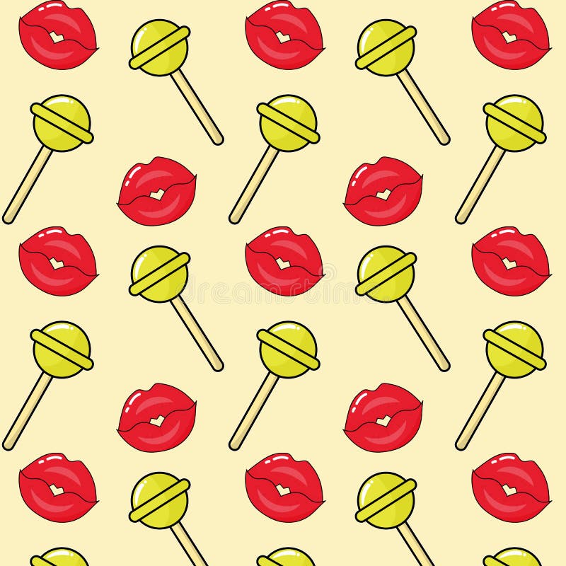 Pattern with Lips and Lollipops Chupa-chups. Stock Vector ...