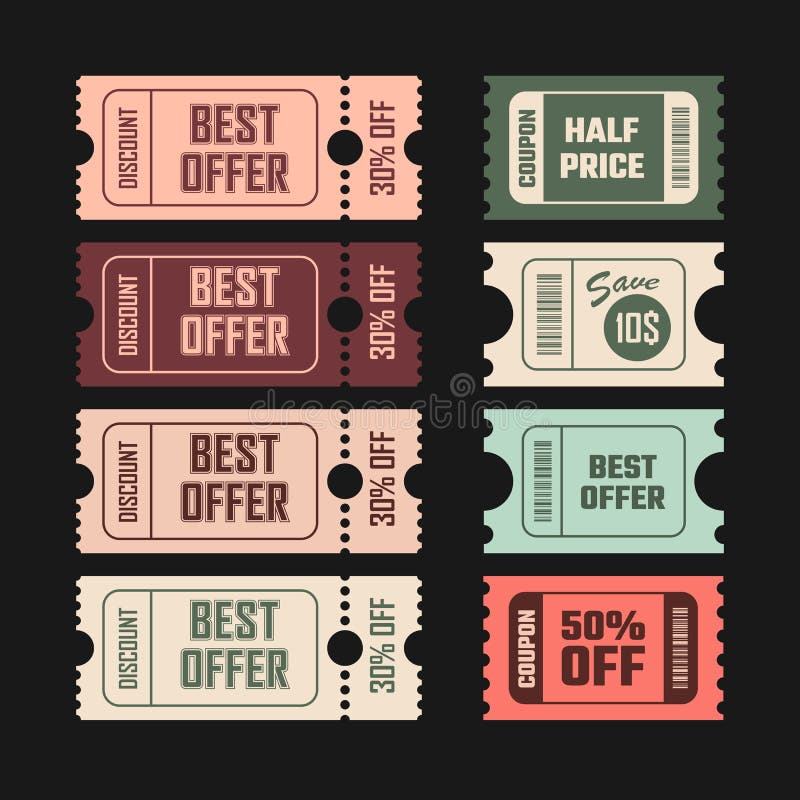 Set of Retro Coupons stock vector. Illustration of yellow - 225354440