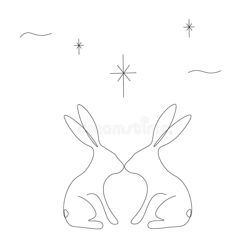 Rabbits Drawing with Ink on White Background Stock Vector ...
