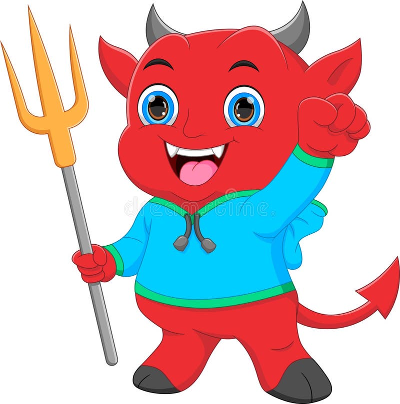 Little Devil Cartoon Holding Trident Stock Vector - Illustration of ...