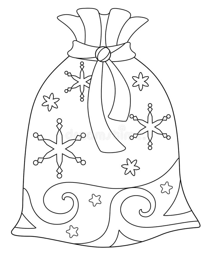 Santa Claus Sack with Gifts - Vector Linear Illustration for Coloring ...