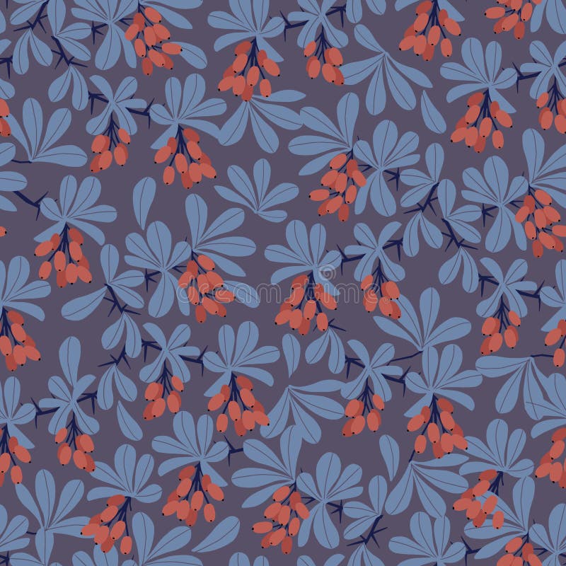 Vector Red Berry Fruit Tree and Leaf Illustration Seamless Repeat ...